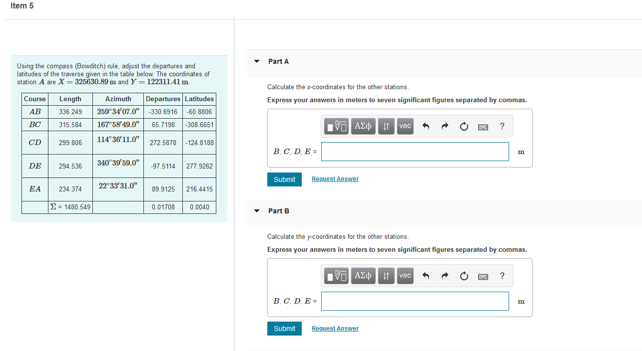 Solved Item 5 Using the compass (Bowditch) rule, adjust the | Chegg.com