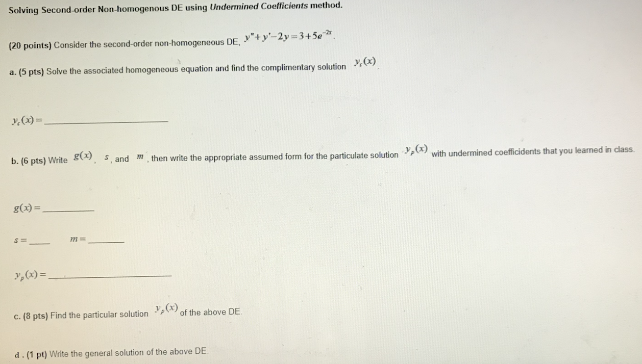 Solved Solving Second-order Non-homogenous DE using | Chegg.com