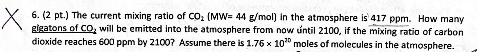 Solved 6. (2 pt.) The current mixing ratio of CO2(MW=44 | Chegg.com
