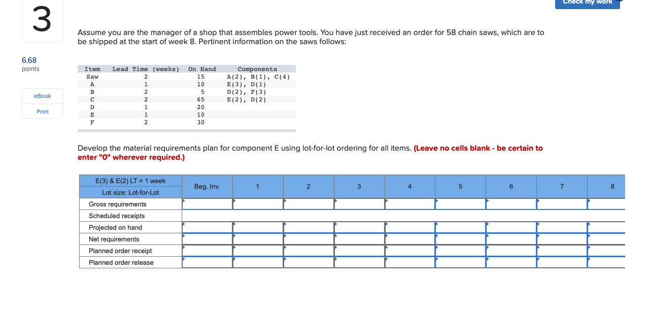 Solved 1 The following table lists the components needed to | Chegg.com
