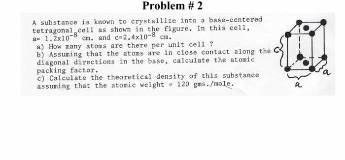 Solved Problem # 2 A substance is known to crystallize into | Chegg.com