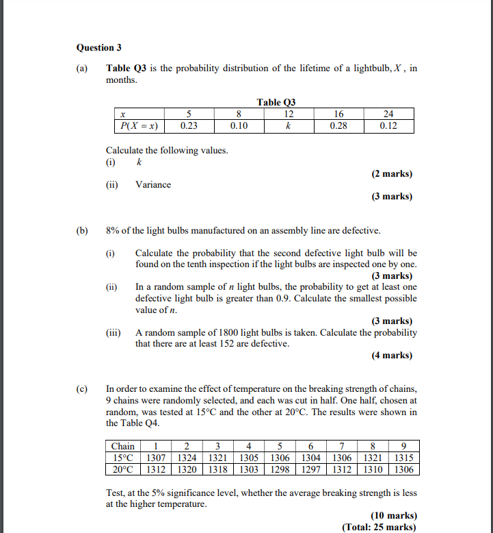 Solved Question 3 (a) Table Q3 is the probability | Chegg.com