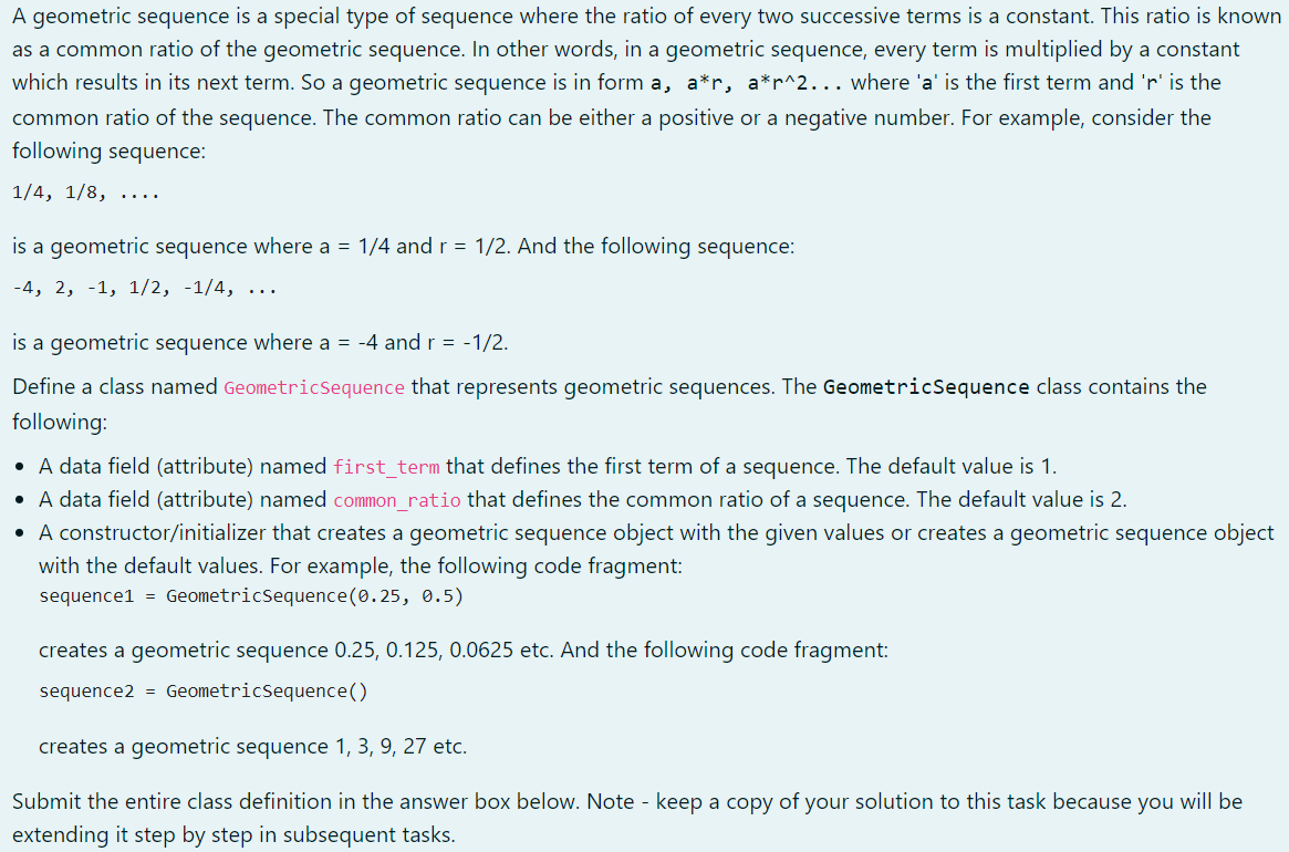 Solved A geometric sequence is a special type of sequence | Chegg.com