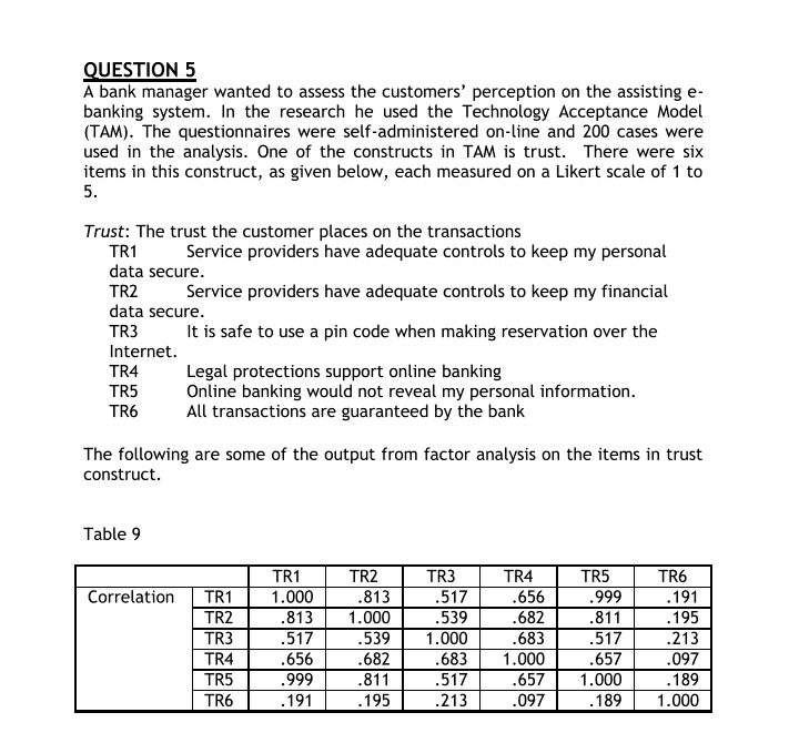 Solved QUESTION 5 A bank manager wanted to assess the | Chegg.com