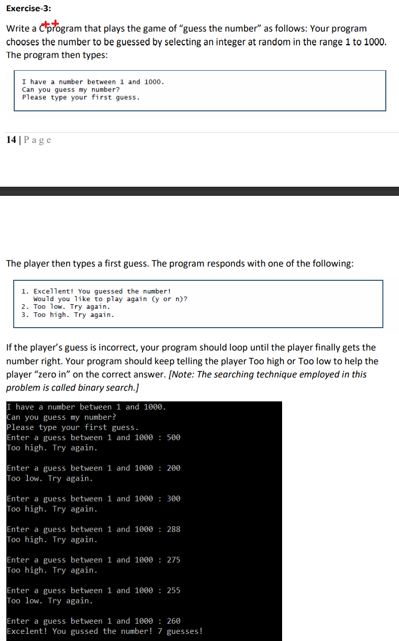 Solved Exercise-3: Write a C'program that plays the game of | Chegg.com