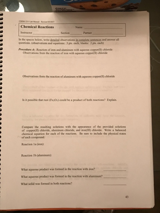 Solved CHEM 1211 Lab Manal Revised 052017 Chemical Reactions | Chegg.com Solved CHEM 1211 Lab Manal Revised 052017 Chemical Reactions | Chegg.com