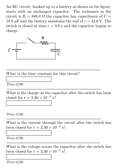 Solved An RC circuit, hooked up to a battery as shown in the | Chegg.com