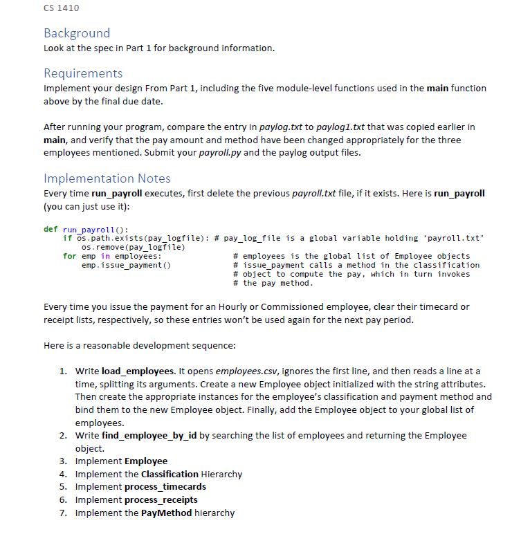 CS 1410 Background Look at the spec in Part 1 for | Chegg.com