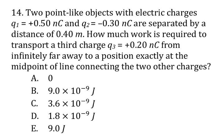 Solved 14. Two point-like objects with electric charges q1 - | Chegg.com