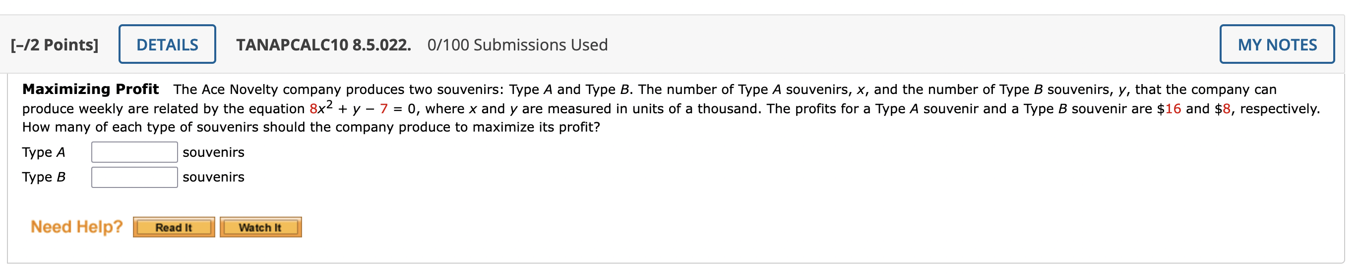 Solved [-12 Points] DETAILS TANAPCALC10 8.5.022. 0/100 | Chegg.com