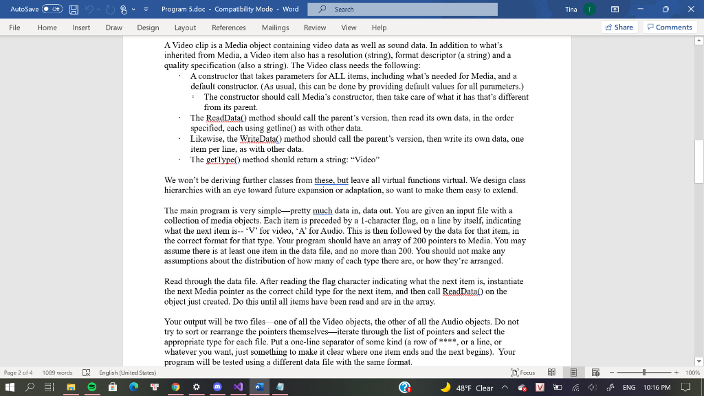 Solved AutoSave OH HUB Program 5.doc - Compatibility Mode - | Chegg.com