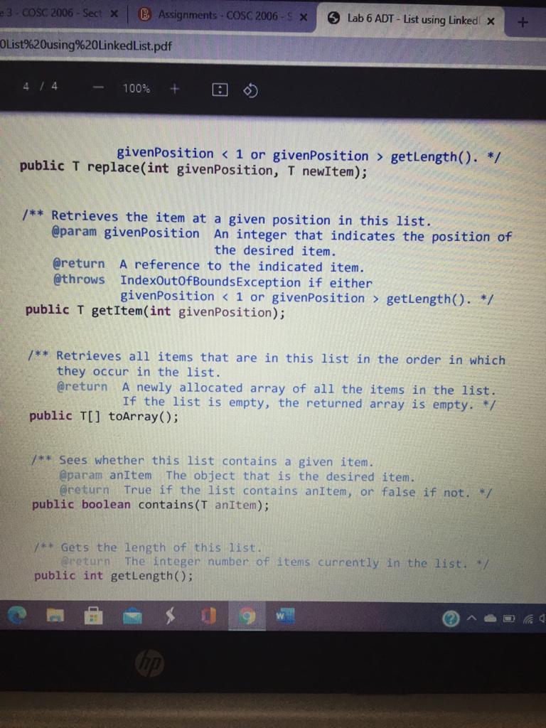 Solved ADT List using LinkedList Complete and Change the | Chegg.com