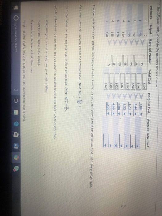 Solved In the following table, complete the marginal product | Chegg.com