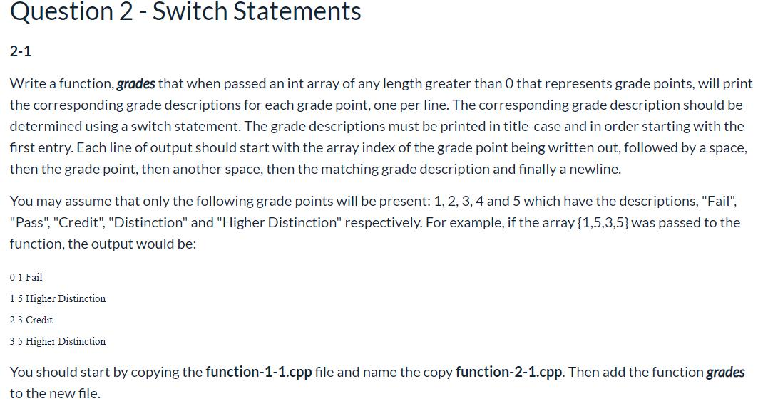 Solved Question 2 - Switch Statements 2-1 Write a function, | Chegg.com