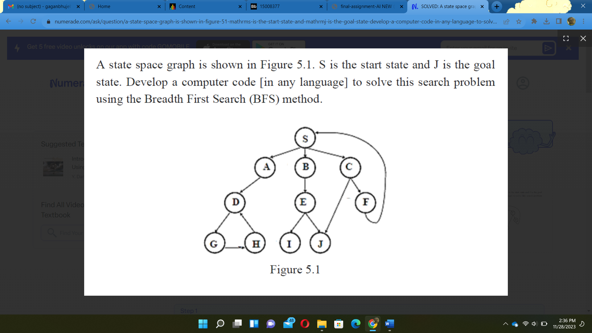 Solved A state space graph is shown in Figure 5.1. S ﻿is the | Chegg.com