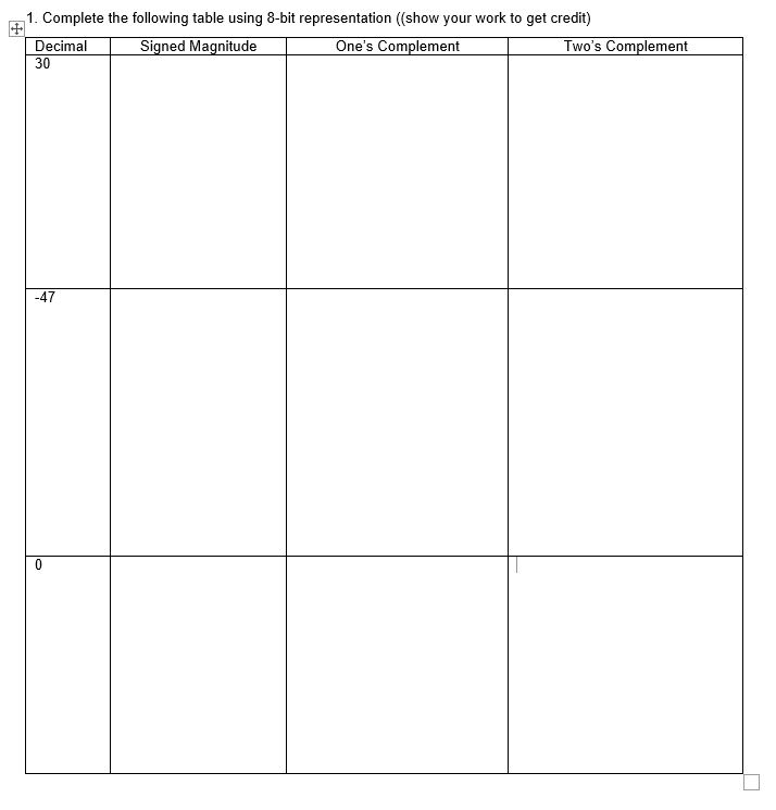 Solved 1. Complete the following table using 8-bit | Chegg.com