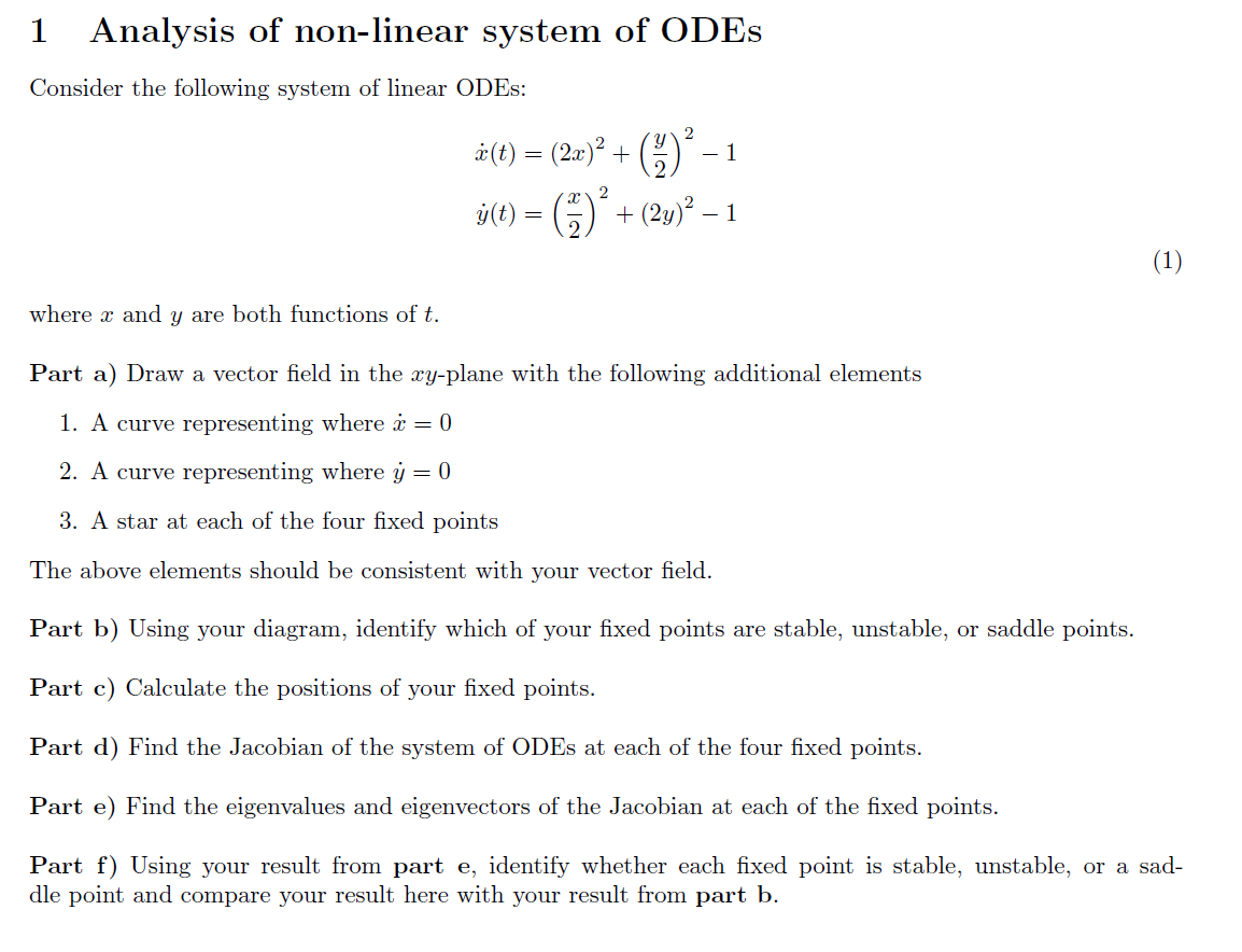 Solved 1 Analysis Of Non Linear System Of Odes Consider The 