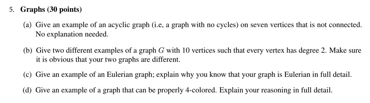Solved 5. Graphs (30 points) (a) Give an example of an | Chegg.com