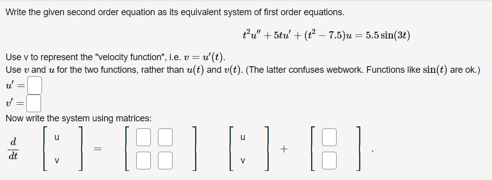 Solved Write the given second order equation as its | Chegg.com