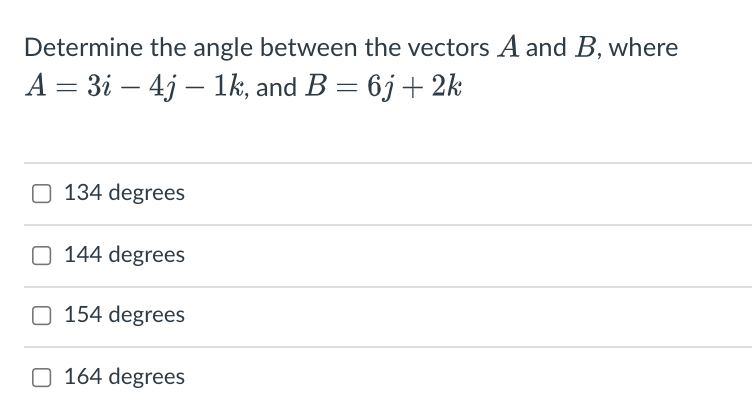 Solved Determine the angle between the vectors A and B, | Chegg.com
