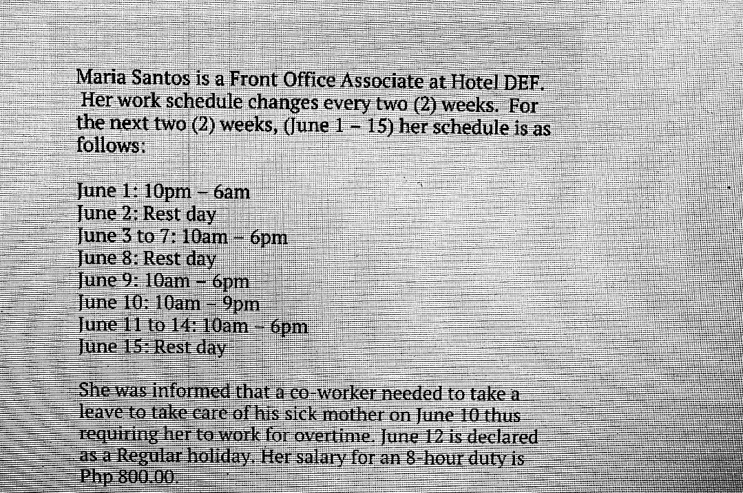 Solved 1. She was asked to render overtime of additional 3 | Chegg.com