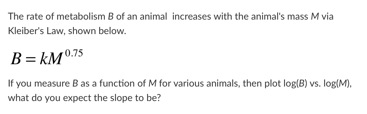 Solved The rate of metabolism B of an animal increases with | Chegg.com