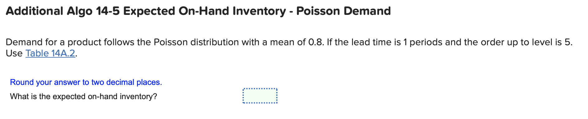 Solved Additional Algo 14-5 Expected On-Hand Inventory - | Chegg.com