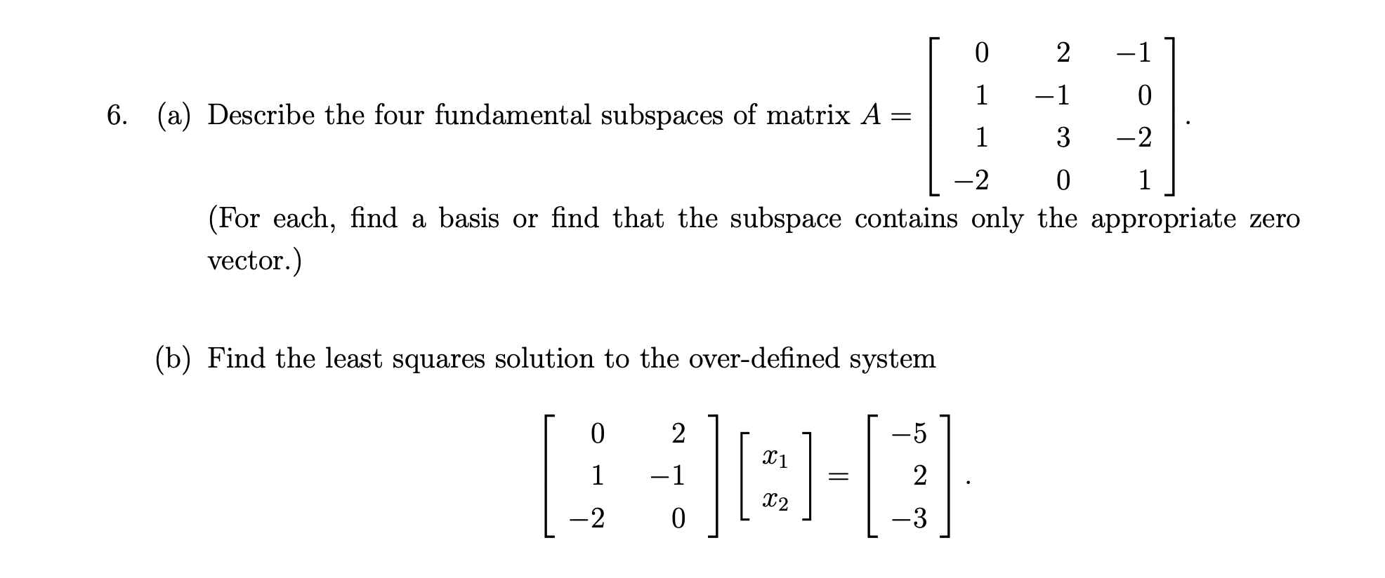 Solved (a) ﻿Describe the four fundamental subspaces of | Chegg.com