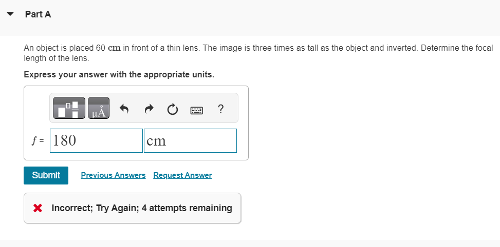 Solved An object is placed 60 cm in front of a thin lens. | Chegg.com