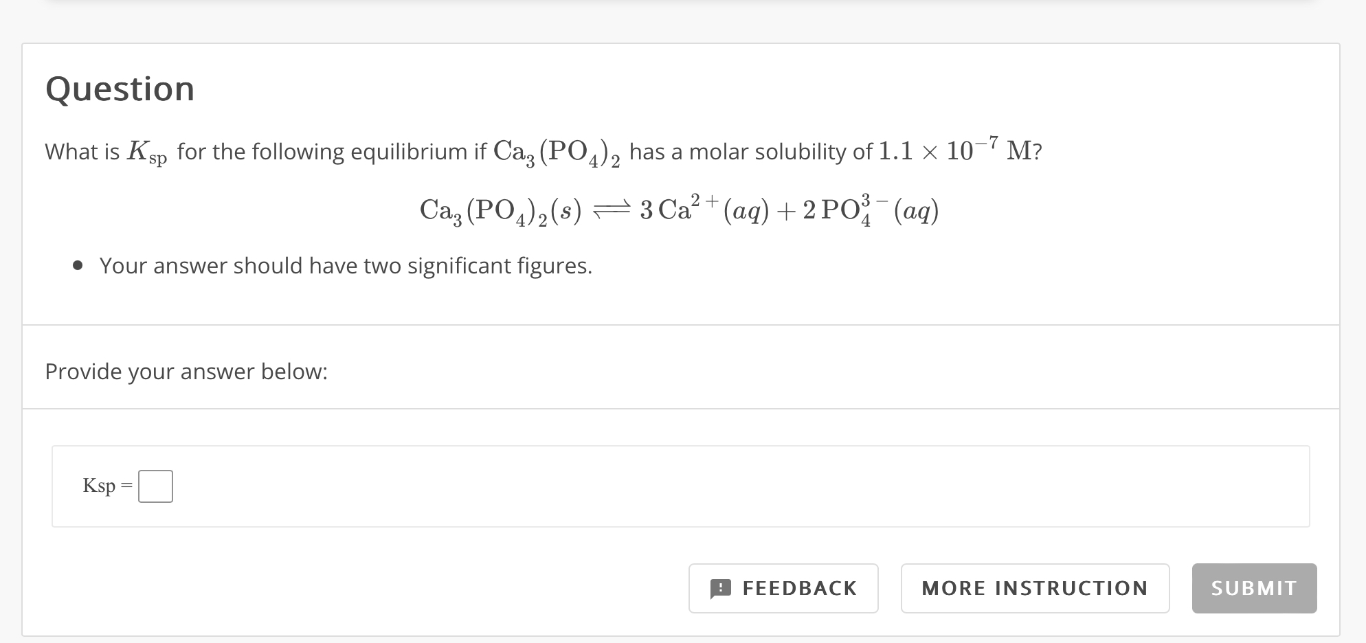 Solved What is Ksp for the following equilibrium if | Chegg.com