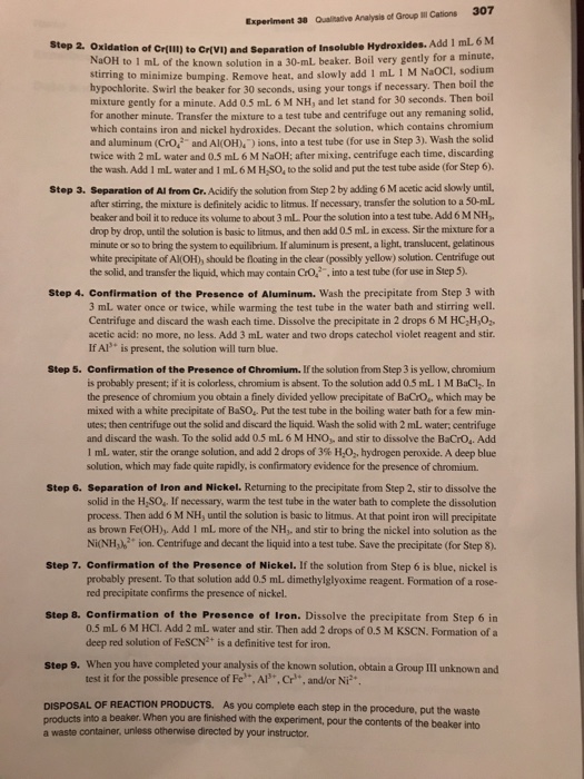 Solved Experiment 38 Qualitative Analysis of Group Ⅲ Cations | Chegg.com