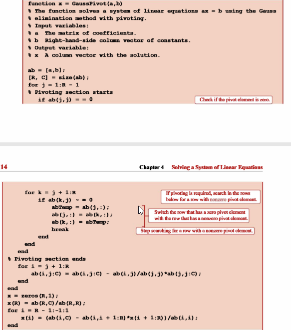Solved function x = GaussPivot(a,b) The function solves a | Chegg.com