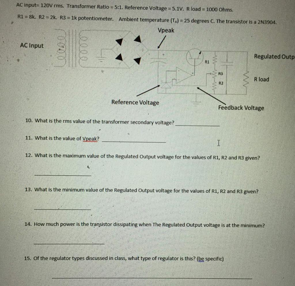Solved AC input= 120V rms. Transformer Ratio = 5:1. | Chegg.com