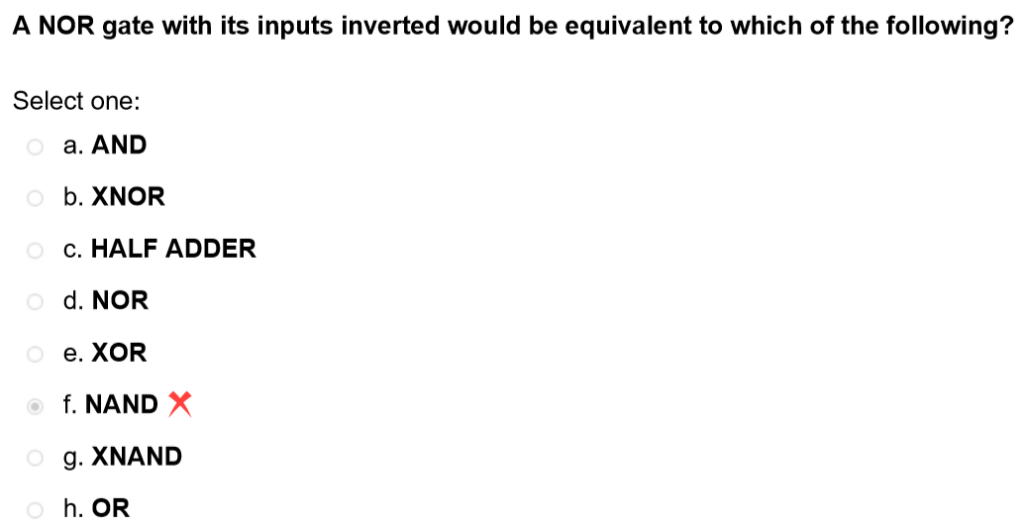 Solved A Nor Gate With Its Inputs Inverted Would Be