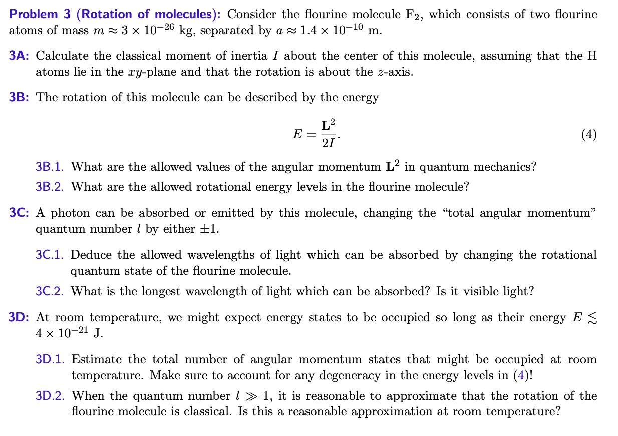 Solved Problem 3 (Rotation of molecules): Consider the | Chegg.com