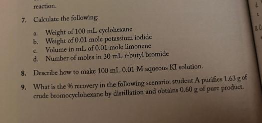 Solved 7. Calculate the following: a. Weight of 100 mL | Chegg.com