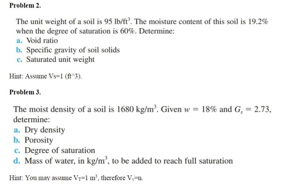 Solved For Problem 1 3 Use Three Phase Diagram Approach To