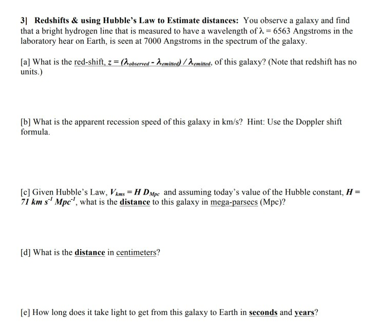 Solved 3] Redshifts & using Hubble's Law to Estimate | Chegg.com