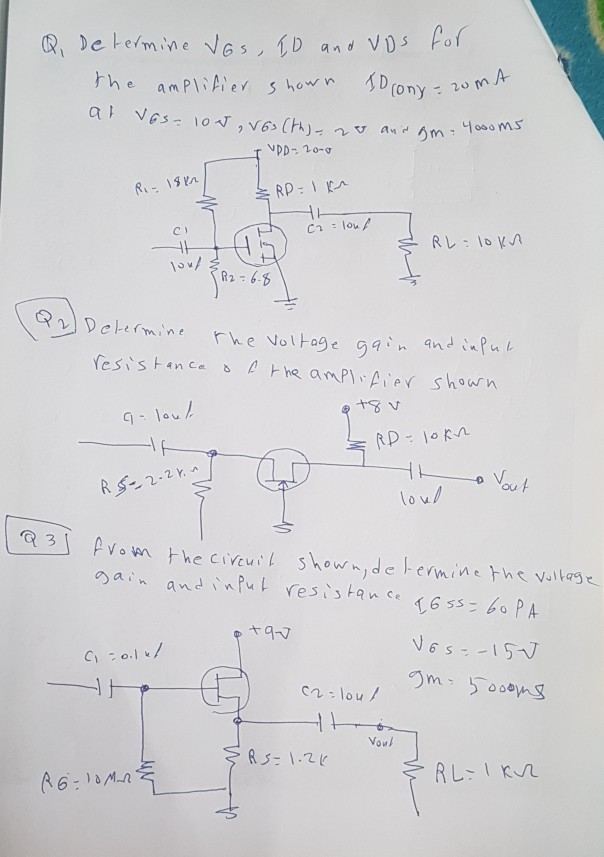 Solved Q, Determine Vas, 10 and VDs for the amplifier shown | Chegg.com