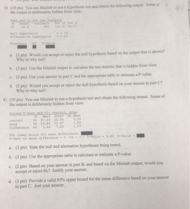 Solved (10 pts) You use Minitab to run a hypothesis test and | Chegg.com