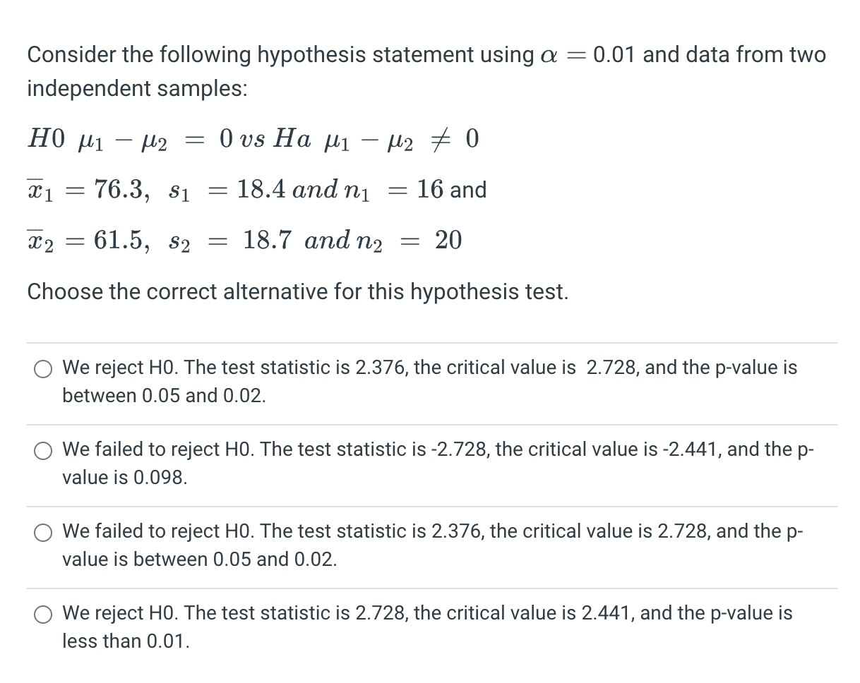 Consider the following hypothesis statement using \\( | Chegg.com