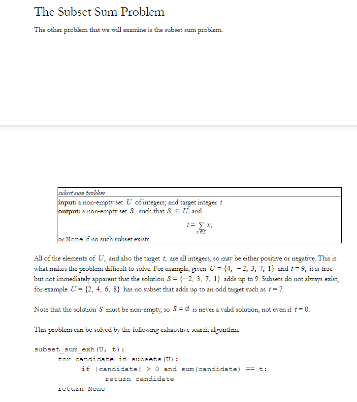The Subset Sum Problem The other problem that we will | Chegg.com