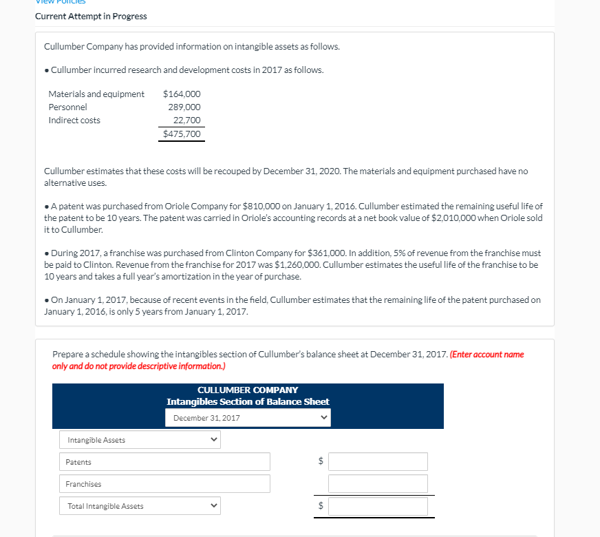 Solved Current Attempt in Progress Cullumber Company has | Chegg.com