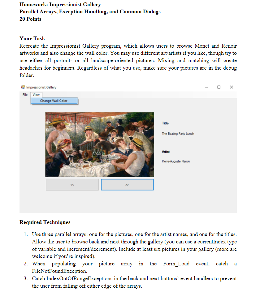 Solved Your Task Recreate the Impressionist Gallery program, | Chegg.com