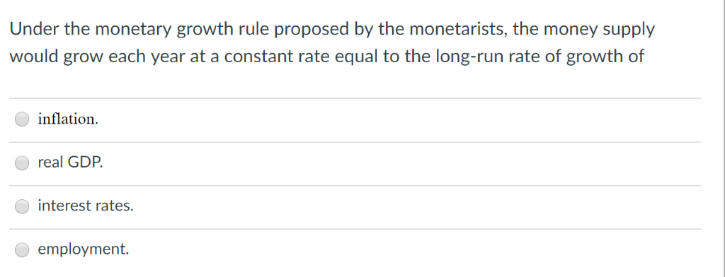 Solved Under the monetary growth rule proposed by the | Chegg.com