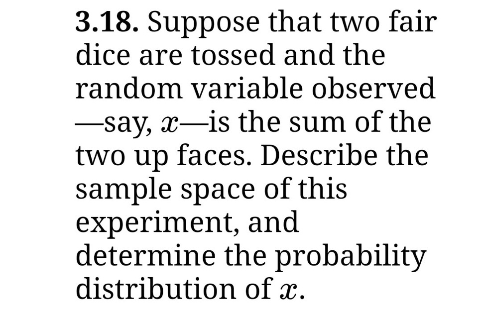 Solved 3.18. ﻿Suppose that two fair dice are tossed and the | Chegg.com