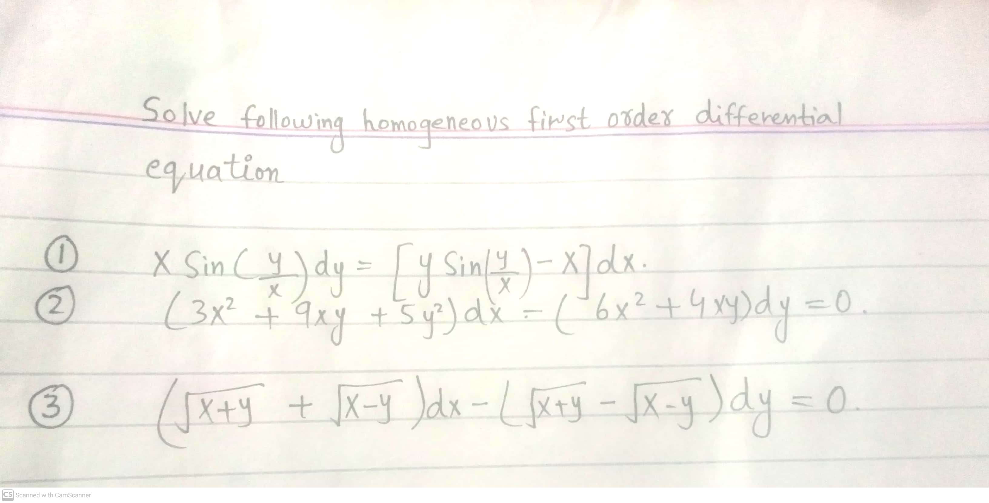 Solved Solve following homogeneous first order differential | Chegg.com