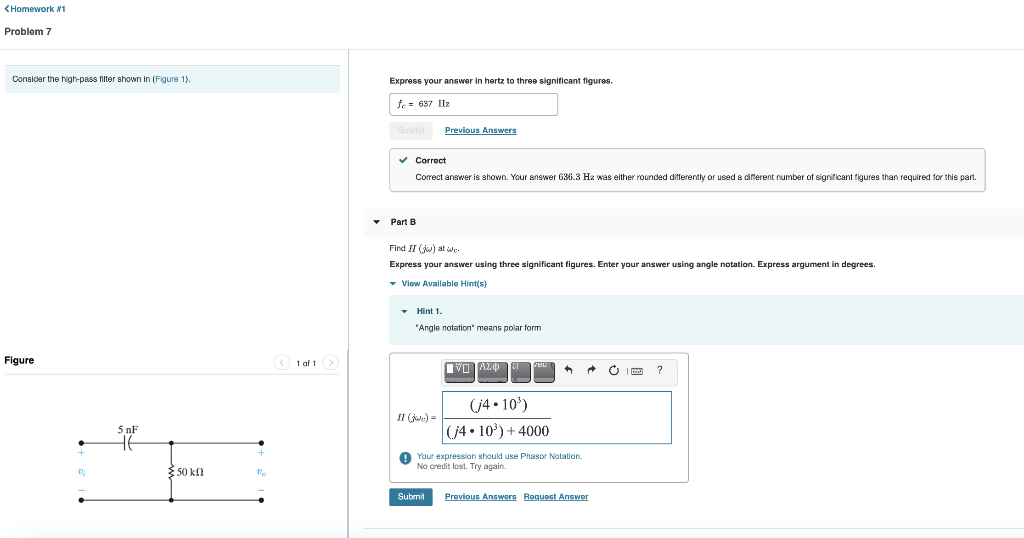 Solved Homework #1 Problem 7 Consider the high-pass filter | Chegg.com