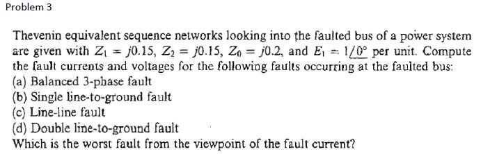 Solved Problem 3 Thevenin equivalent sequence networks | Chegg.com Solved Problem 3 Thevenin equivalent sequence networks | Chegg.com