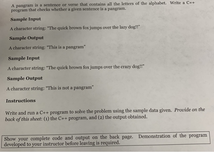 Solved A Pangram Is A Sentence Or Verse That Contains All